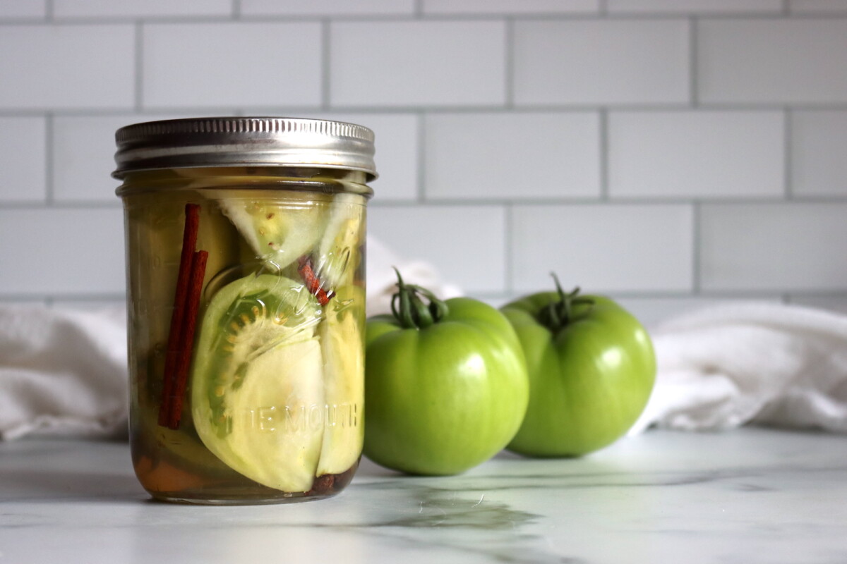 Sweet Pickled Green Tomatoes - Creative Canning